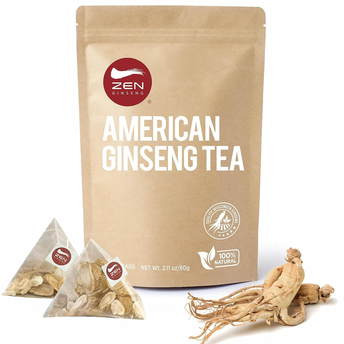 Zen ginseng tea bags for energy