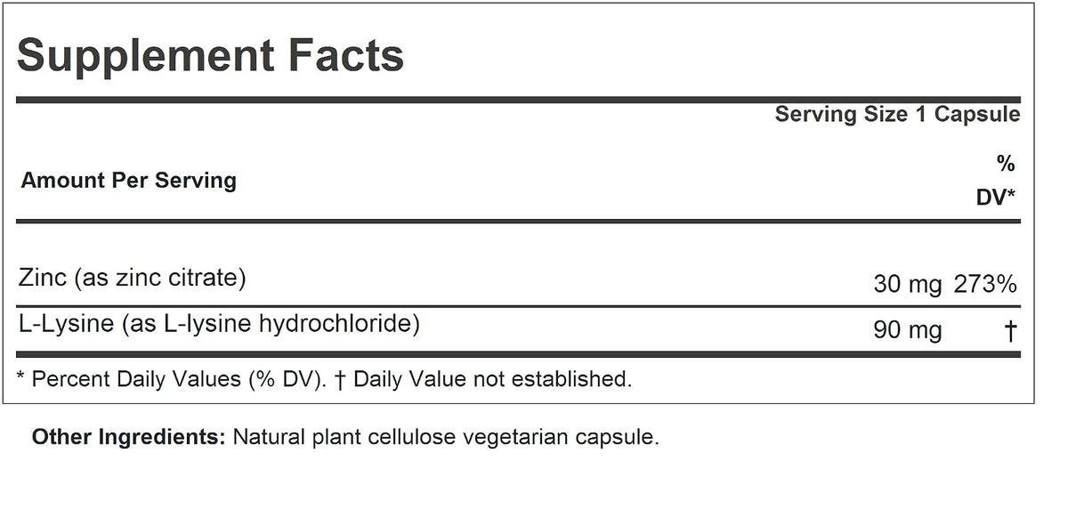 Zinc 30 mg with L-Lysine benefits