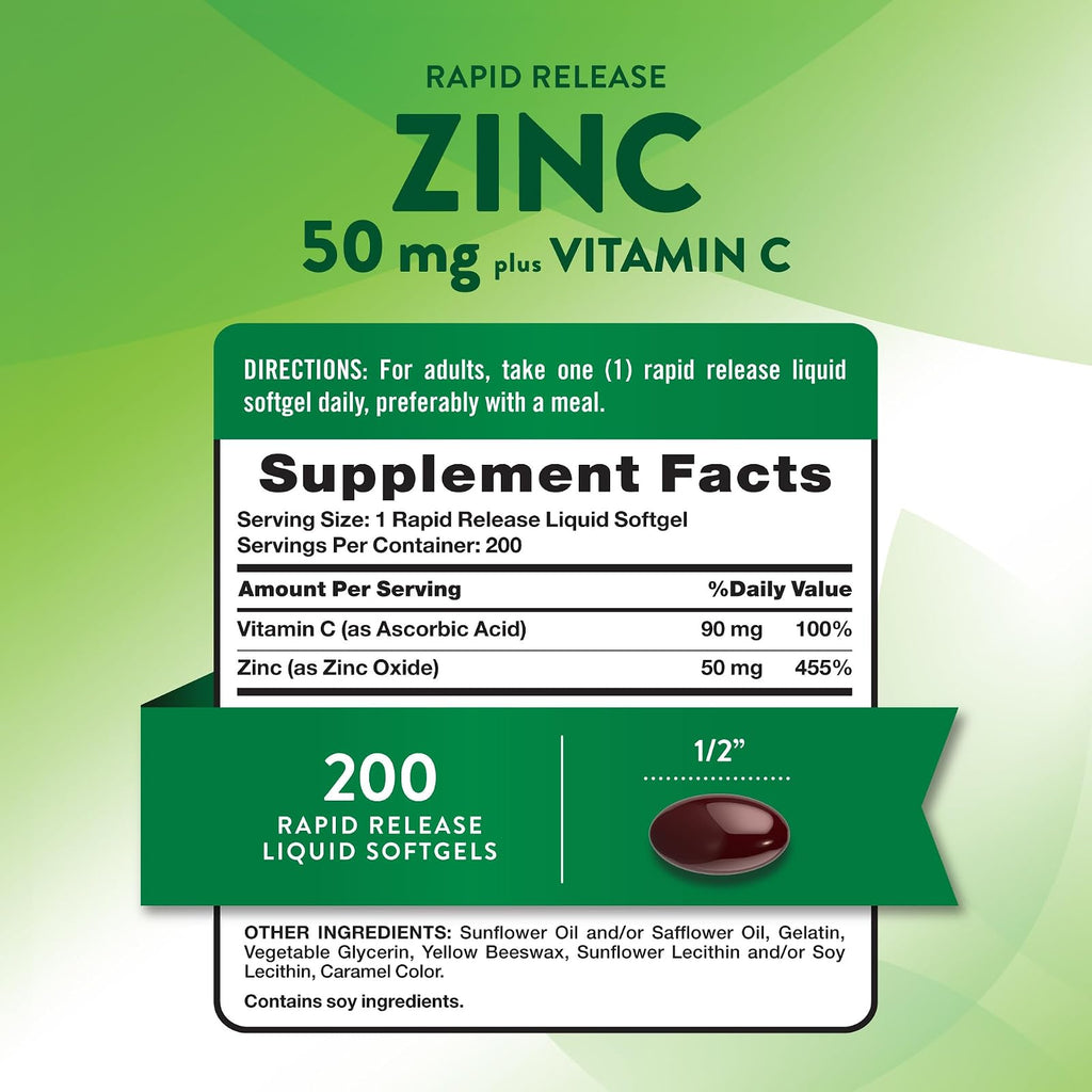 Zinc 50 mg liquid softgels for immunity