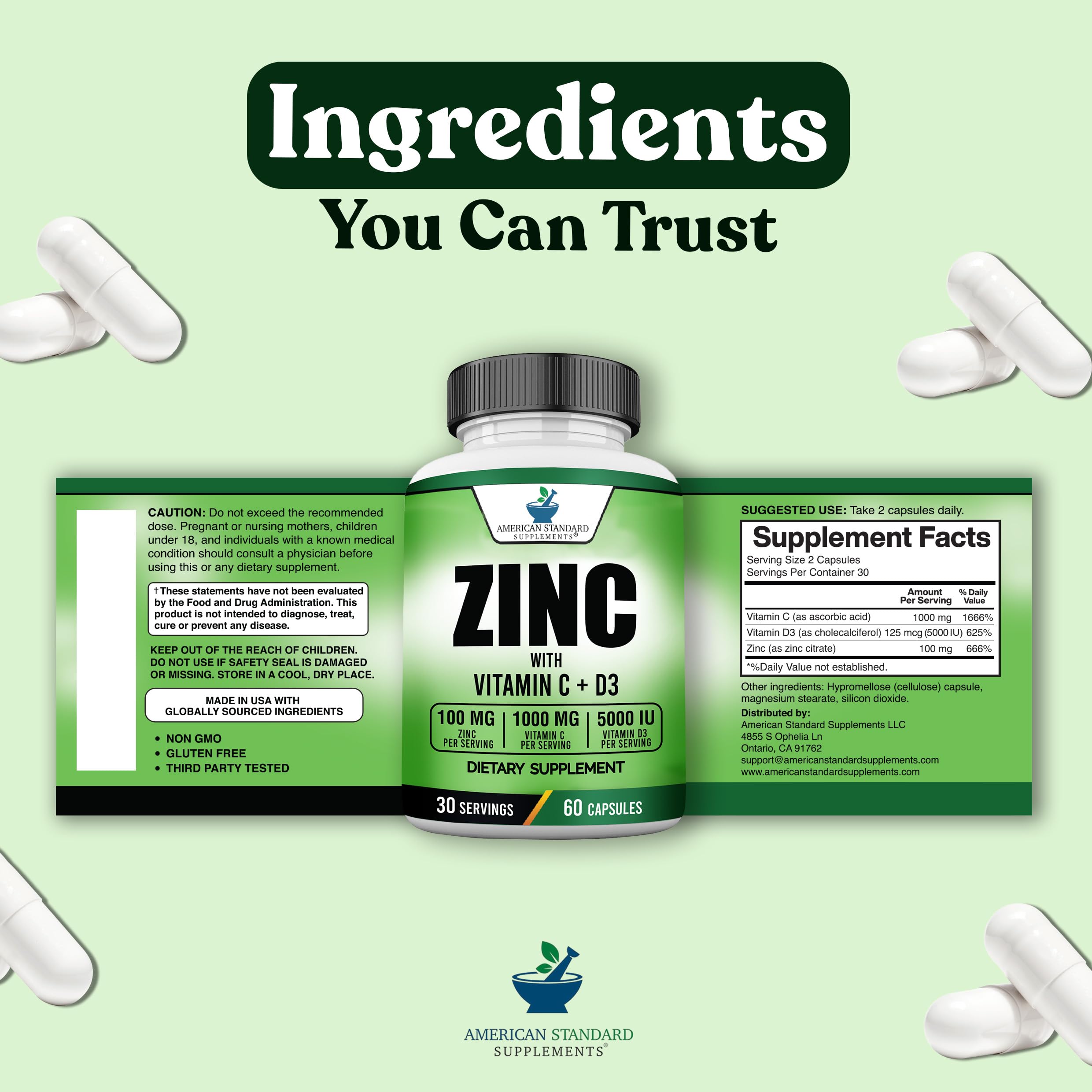 Zinc capsules for healthy immune function