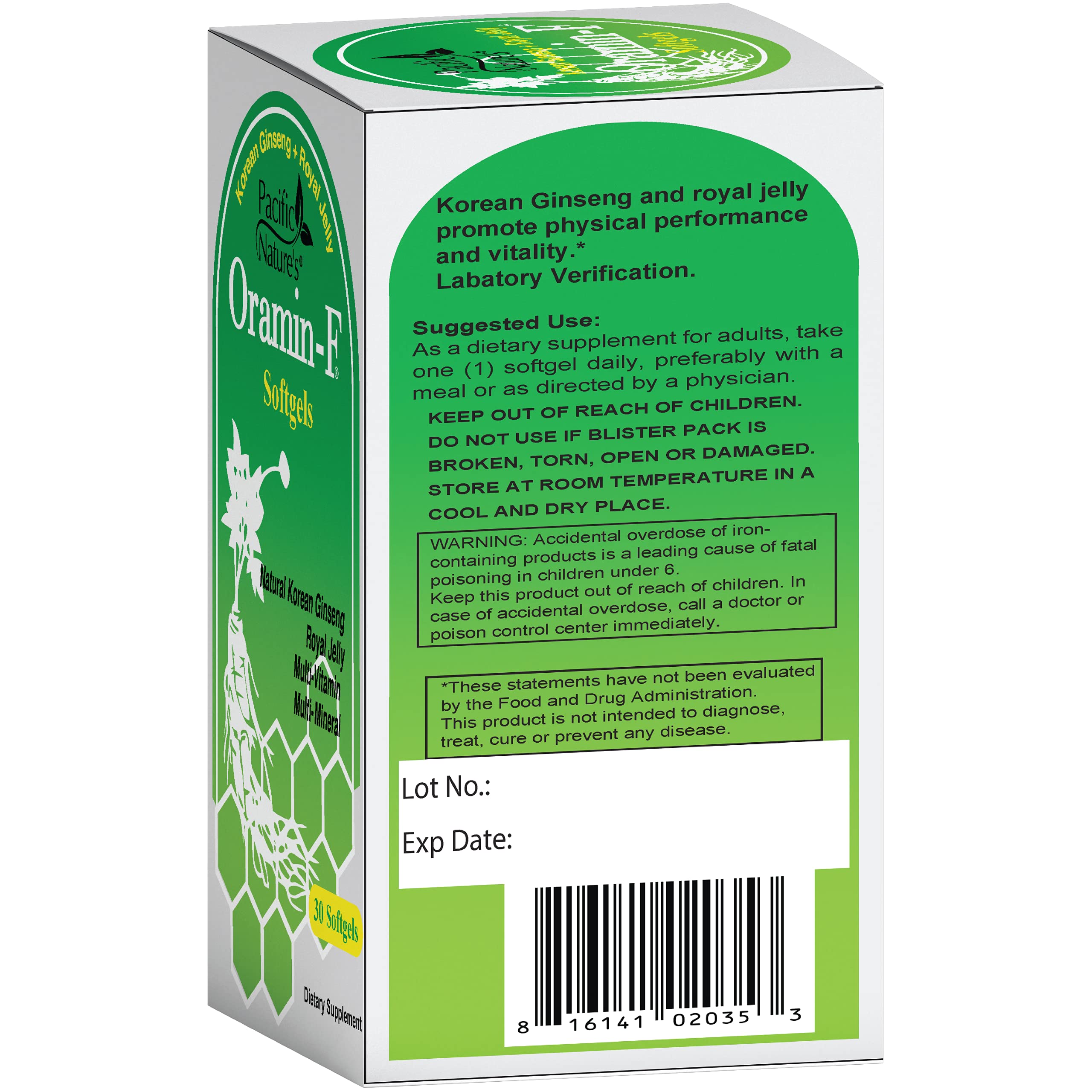 Zinc enriched ginseng supplement pack