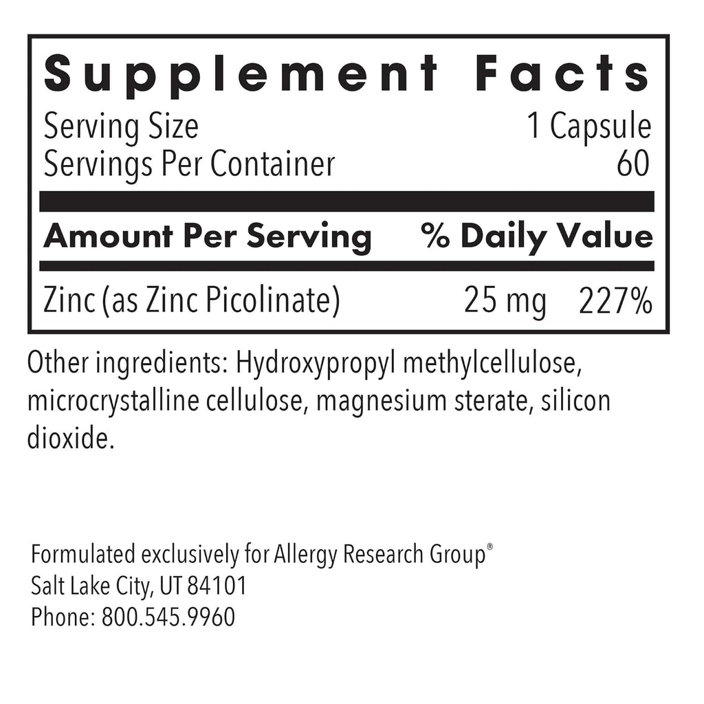 Zinc for immune support capsules