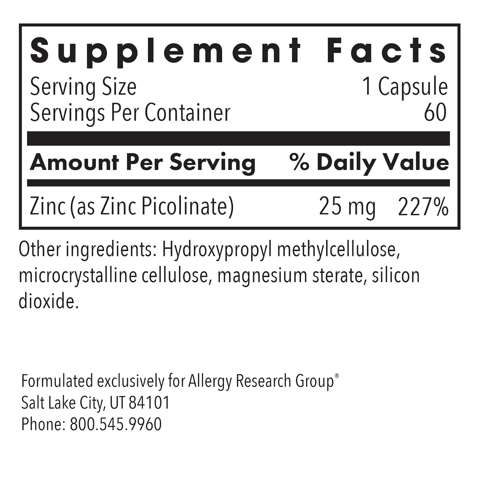 Zinc for immune support capsules