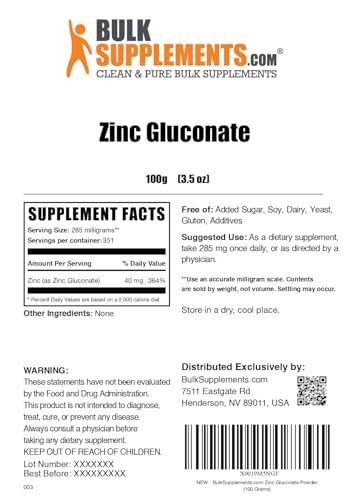 Zinc gluconate for optimal nutrition