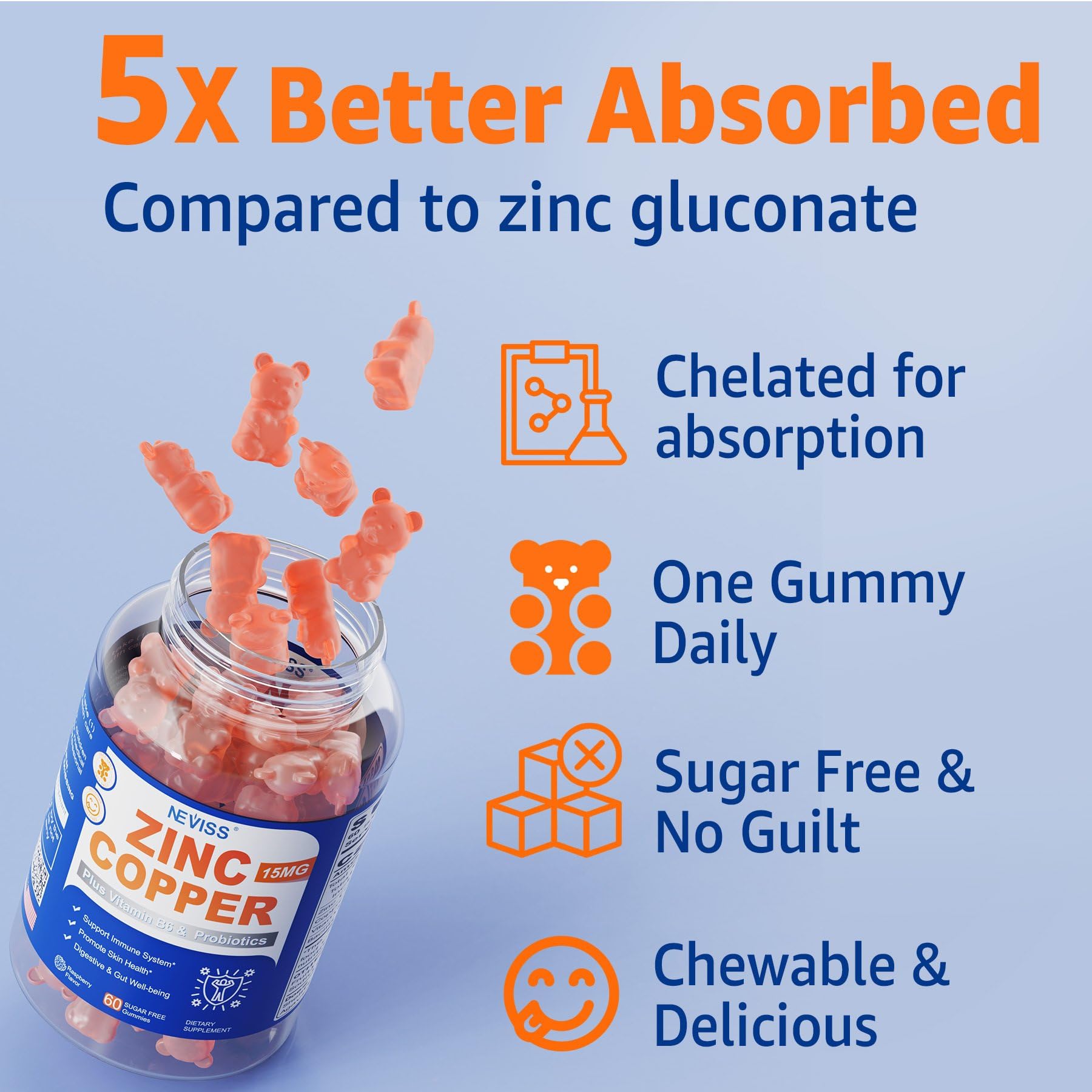 Zinc gummies for healthy skin and hair