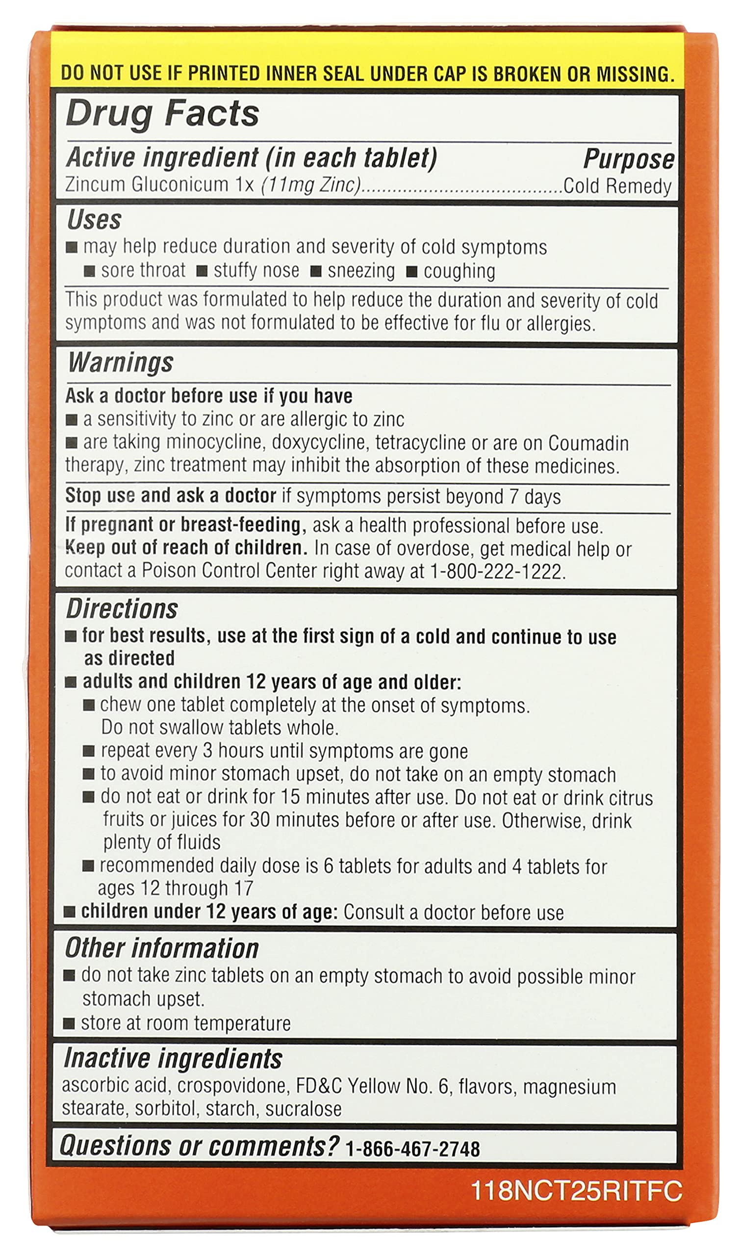 Zinc lozenges for cold relief