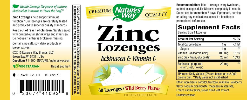 Zinc lozenges with echinacea and vitamin C