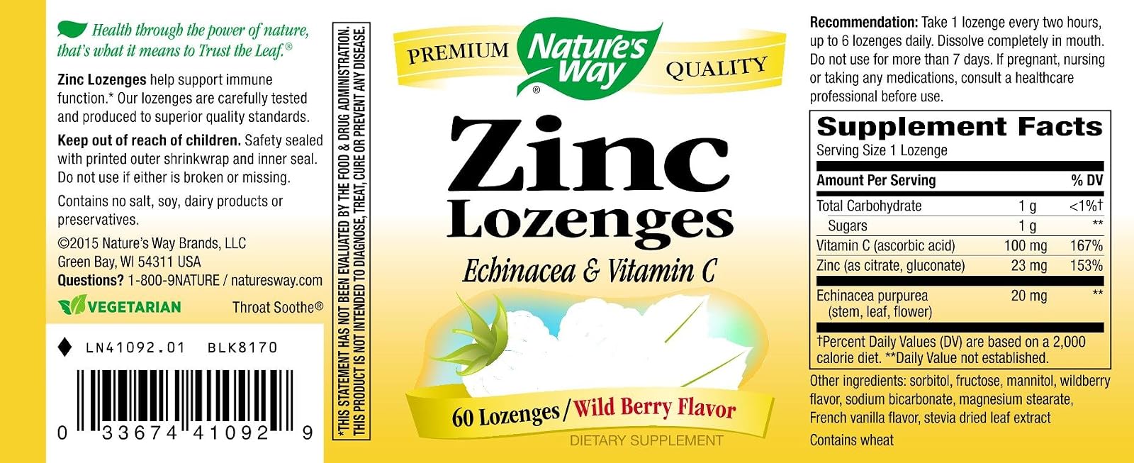 Zinc lozenges with echinacea and vitamin C