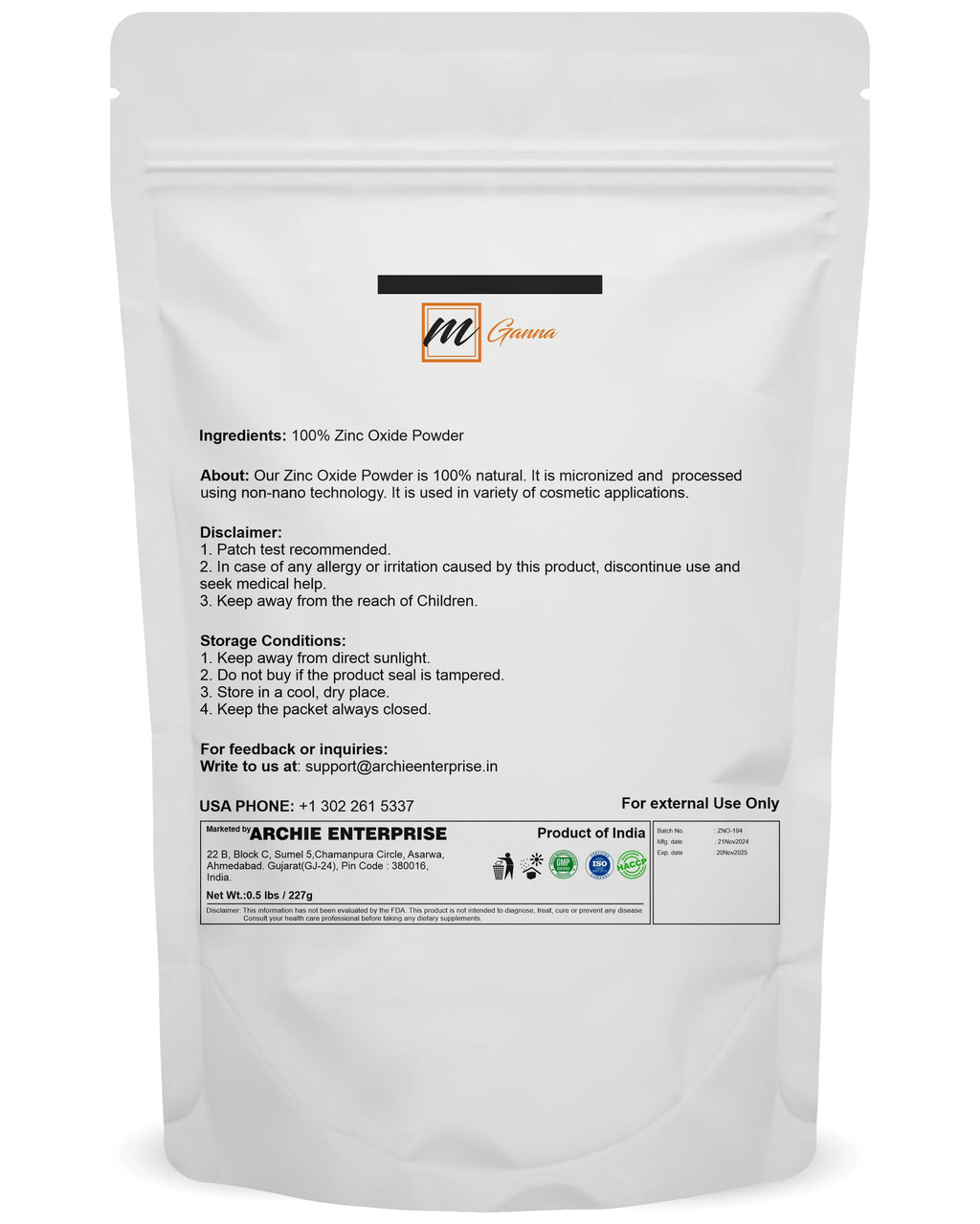 zinc oxide powder for supplements