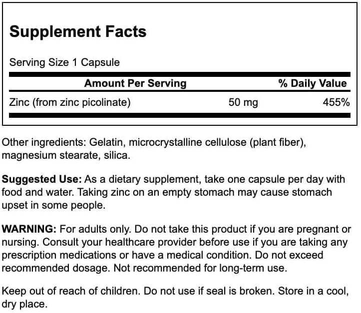 Zinc picolinate 50 mg for better absorption
