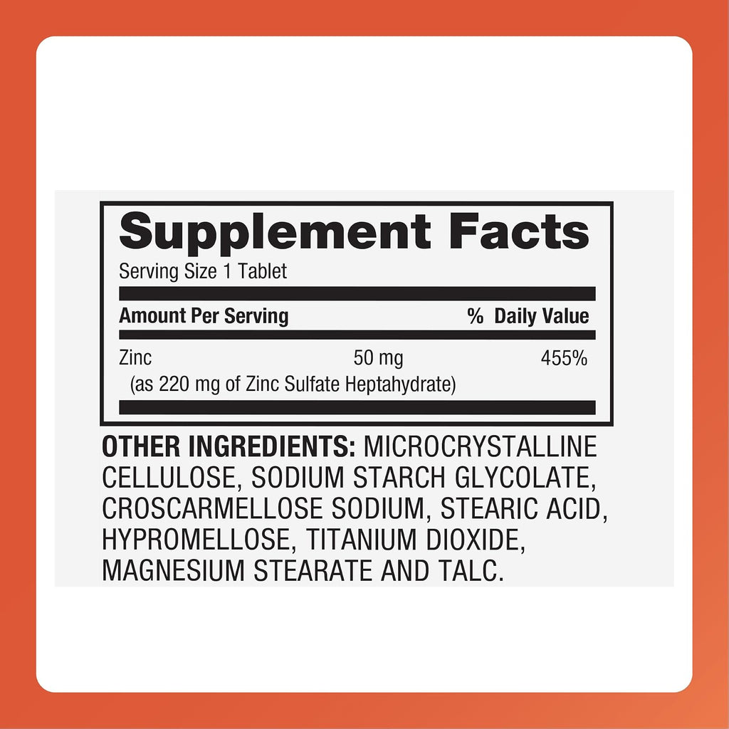 Zinc sulfate supplement for immune function