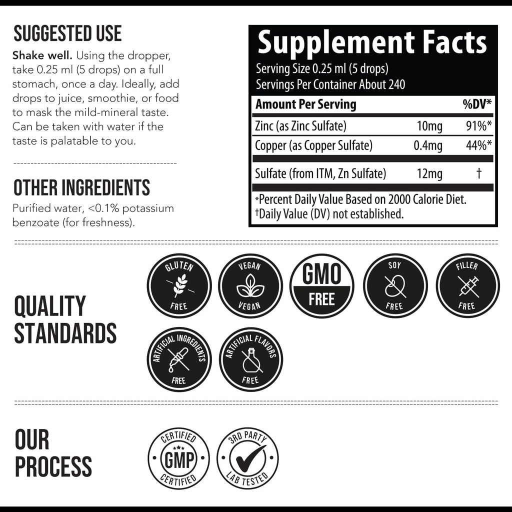 zinc supplement in glass bottle