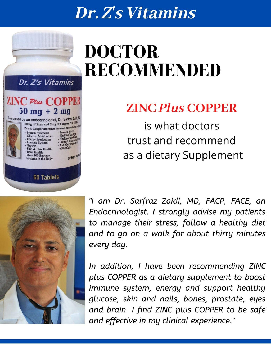 Zinc tablets for enhanced energy levels