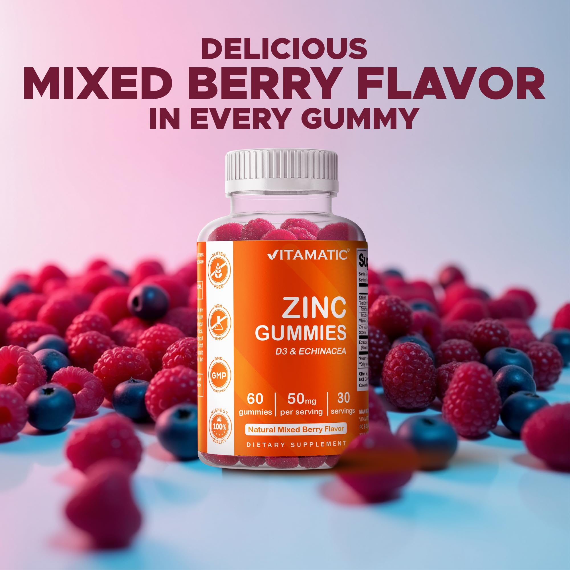 Zinc vitamin gummies in convenient pack