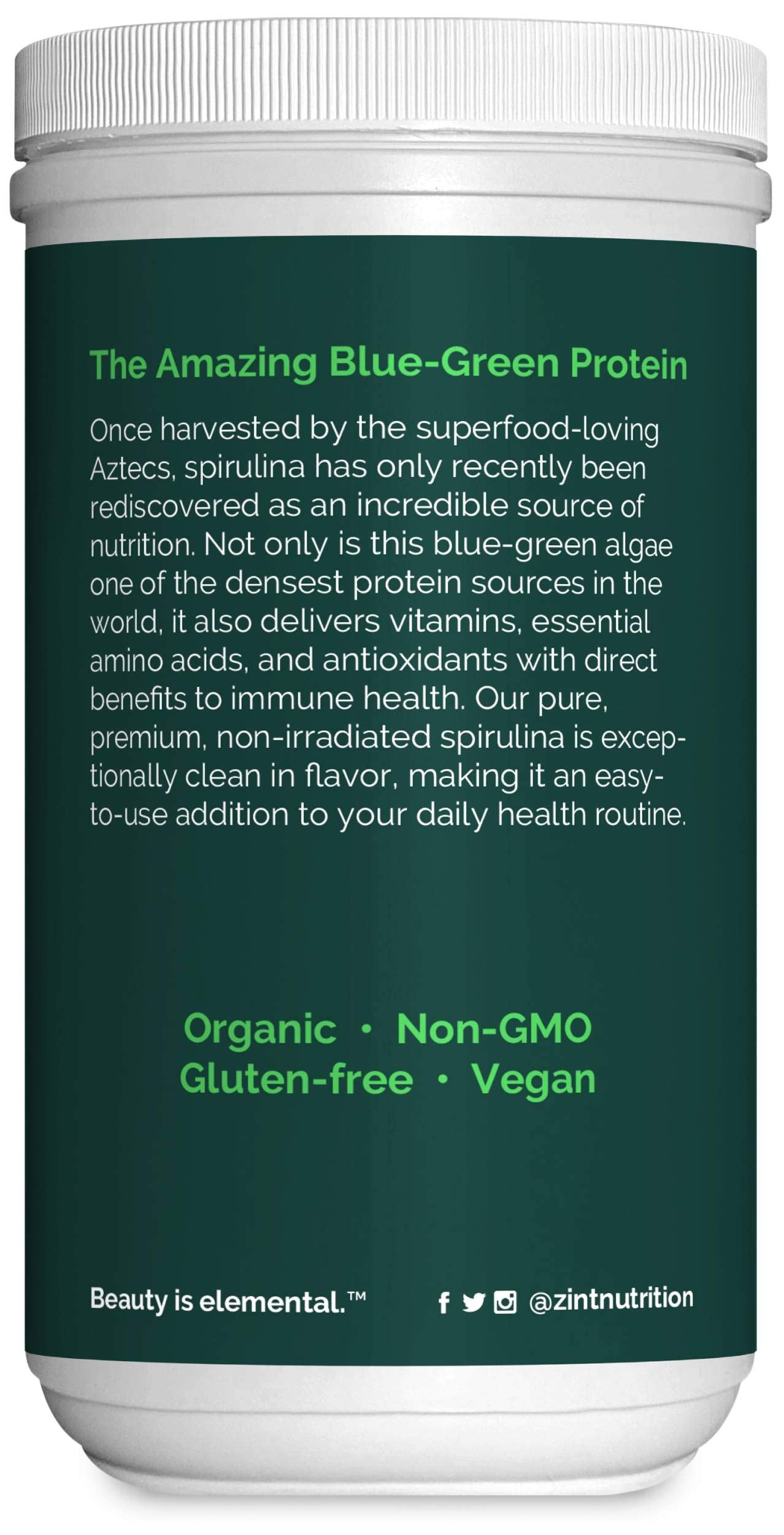 Zint spirulina for plant-based nutrition